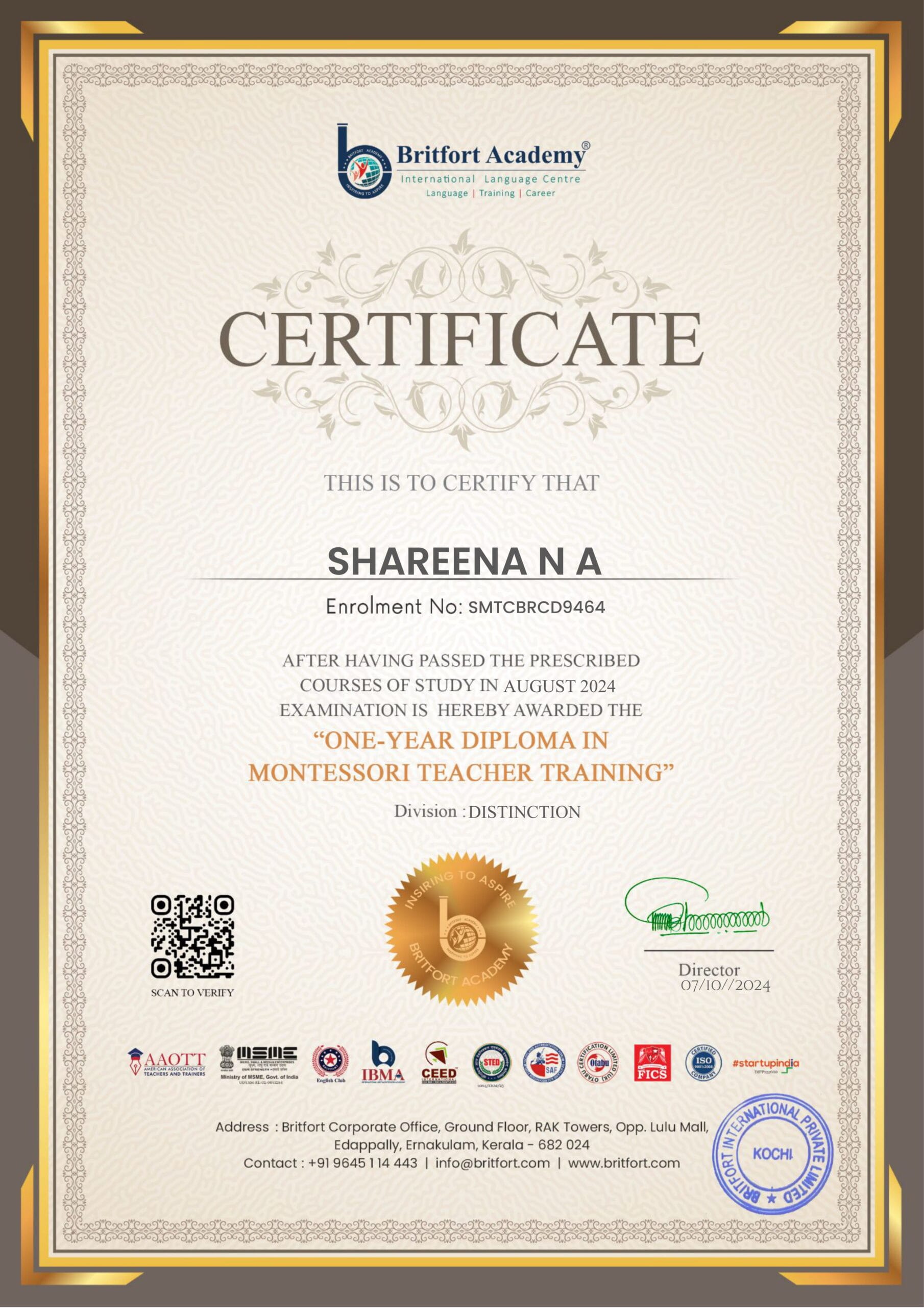 Shareena N A - Britfort Academy