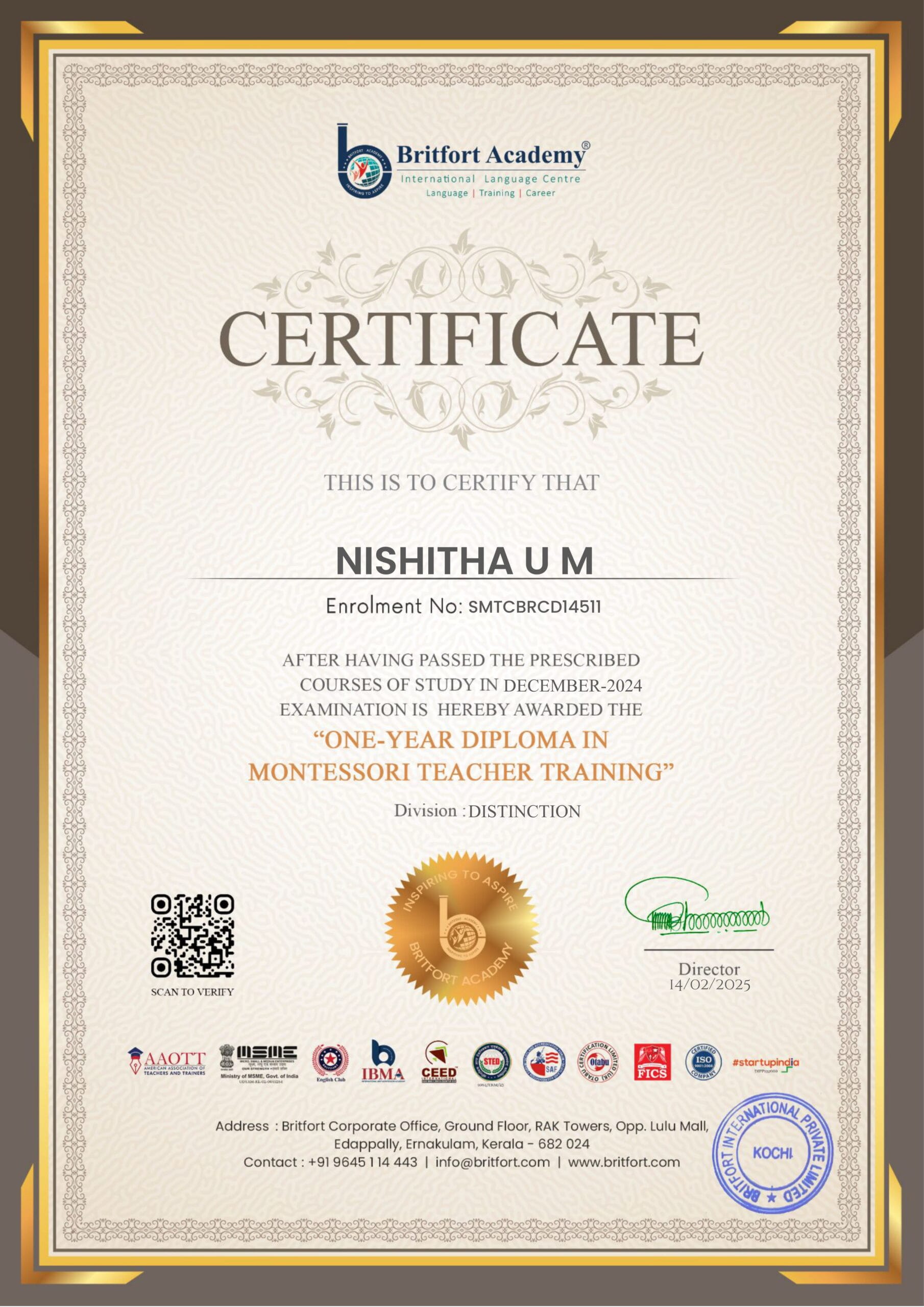 Nishitha U M - Britfort Academy
